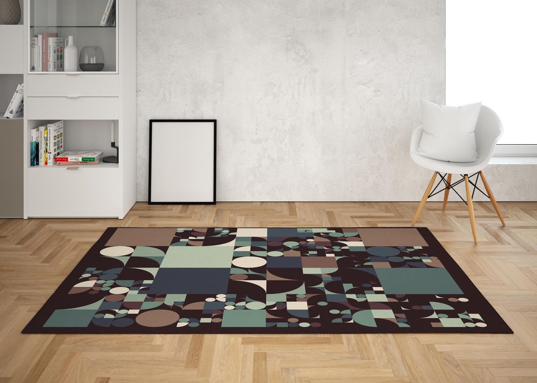 Art Deco Geometric Rug, Multicolour Rug, Modern Carpet, Bedroom, Non ...