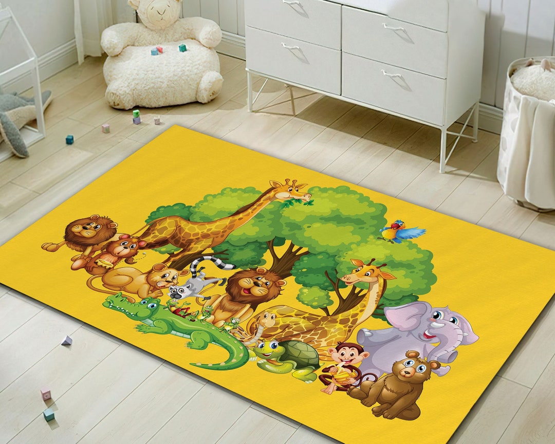 Baby Zoo Rug, Kids Room Carpet, Bedroom, Non-slip Runner Rug for Kids ...