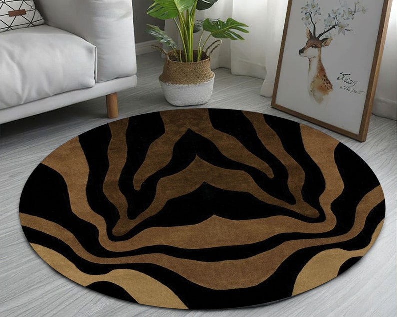 Zebra Print Black Brown Beige Rug, Animal Rug, Modern Carpet for Living ...