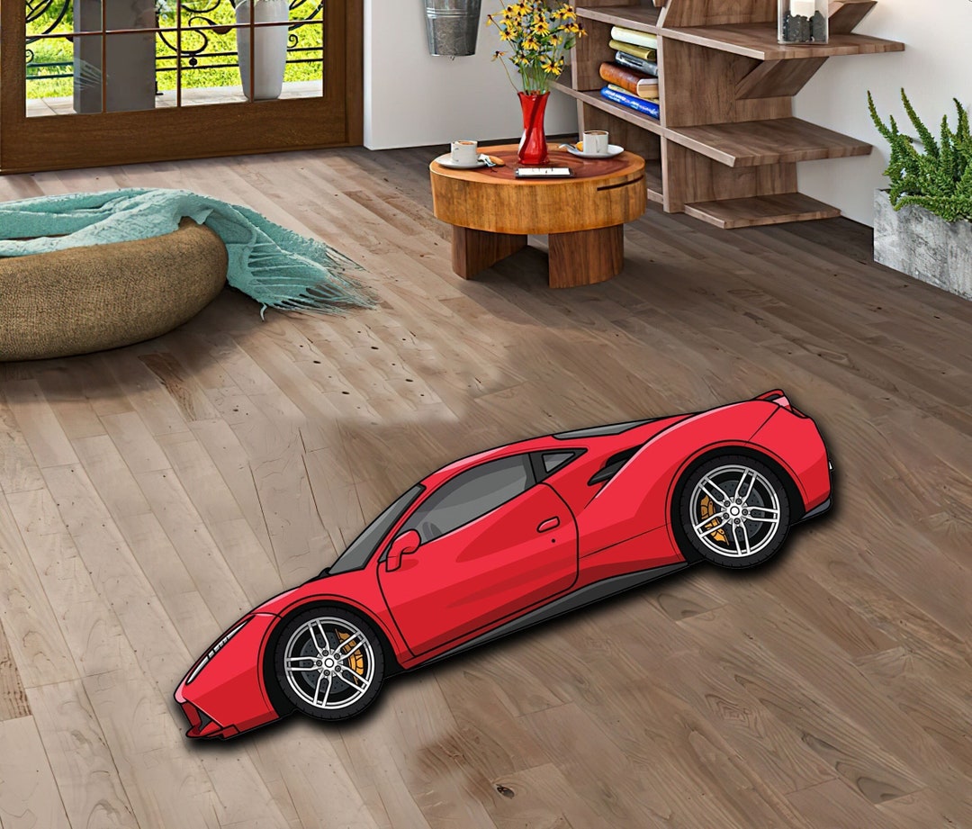 Red Sports Car Rug, Ferrari Rug, Modern Carpet for Living Room, Bedroom ...