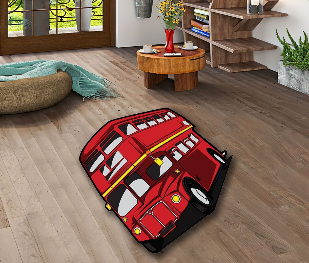 London Bus Rug, Modern Carpet for Living Room, Bedroom, Non-slip Runner ...