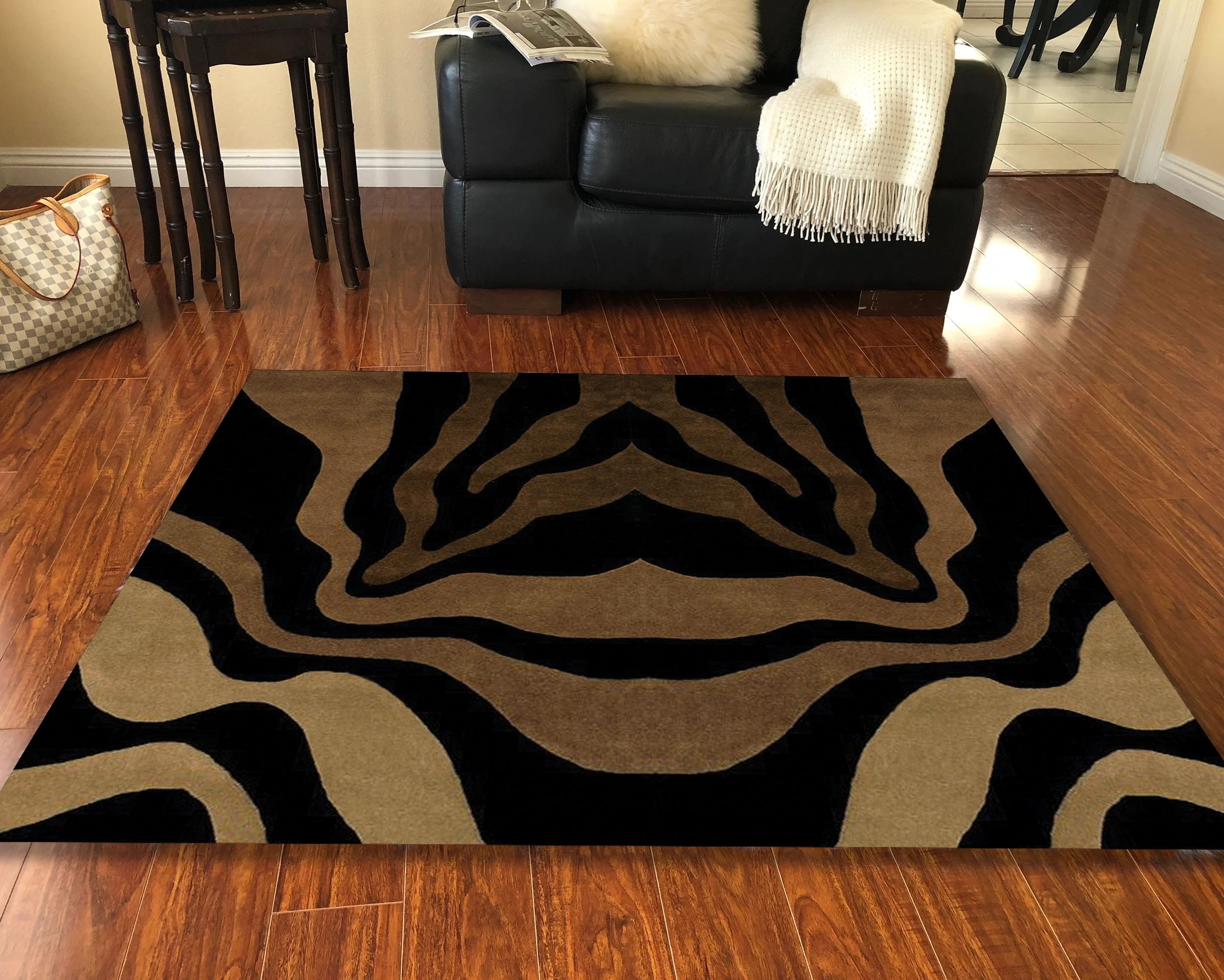 Zebra Print Black Brown Beige Rug, Animal Rug, Modern Carpet for Living ...