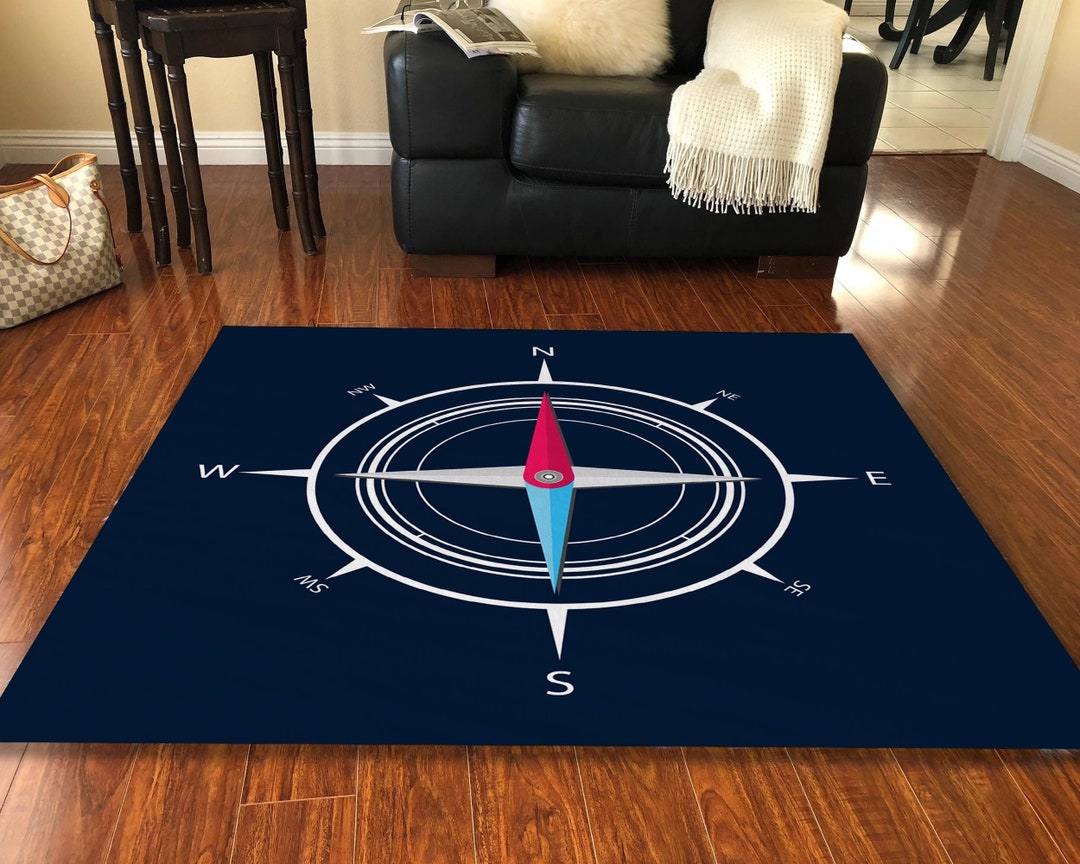 Navy Nautical Compass Rug, Navy Rug, Decoration Rug,non-slip Rug,office ...