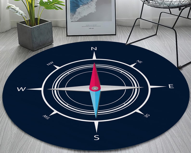 Navy Nautical Compass Rug, Navy Rug, Decoration Rug,non-slip Rug,office ...