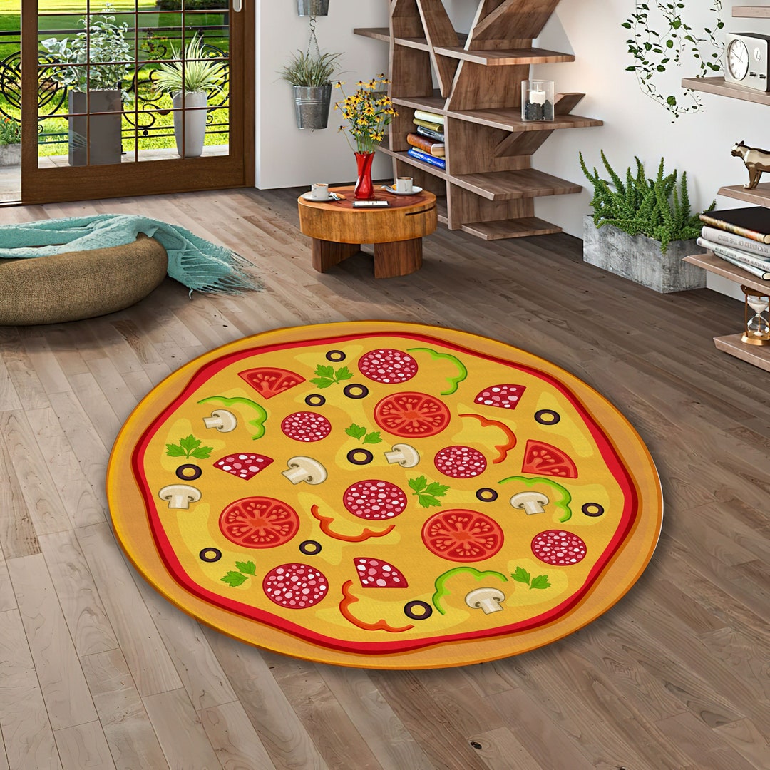 Pizza Rug, Food Rug, Modern Carpet for Living Room, Bedroom, Non-slip ...