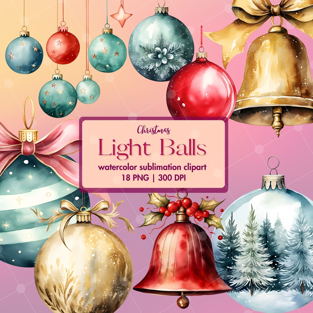 Christmas Light Balls Watercolor Clipart, Christmas Decorated - Etsy