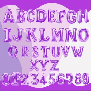 Purple Balloon Alphabet and Number Clipart Bundle, A-Z Clipart PNG, 0-9 ...