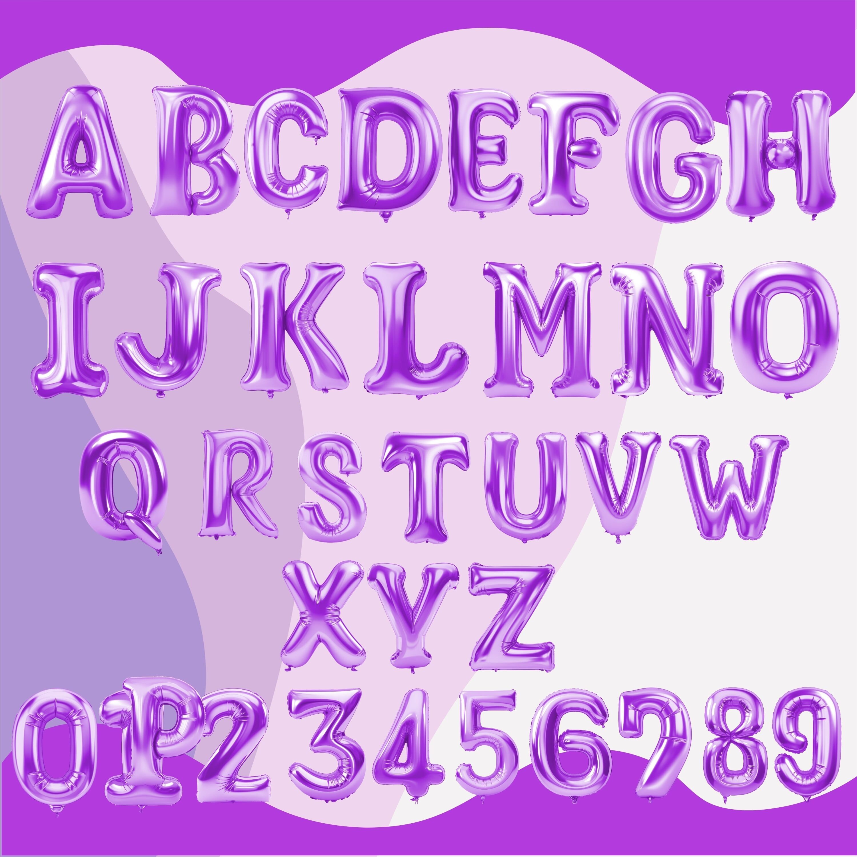Purple Balloon Alphabet and Number Clipart Bundle, A-Z Clipart PNG, 0-9 ...