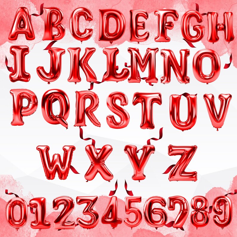 Red Foil Balloon Alphabet and Number Clipart Bundle for Party, School ...