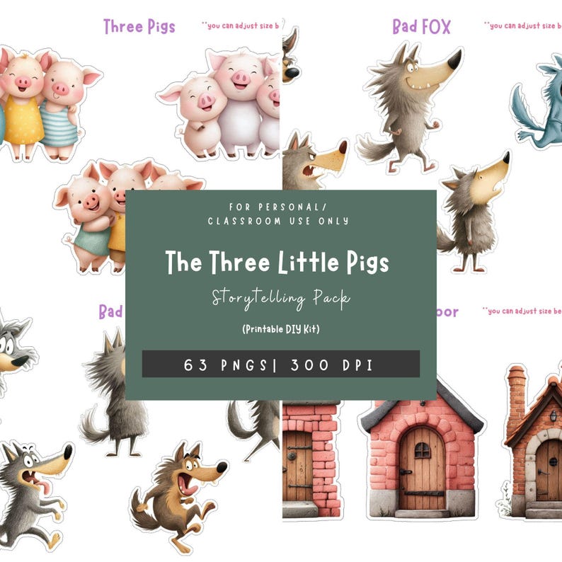Three Little Pigs Storytelling Kit: Printable Story Props, Preschool ...