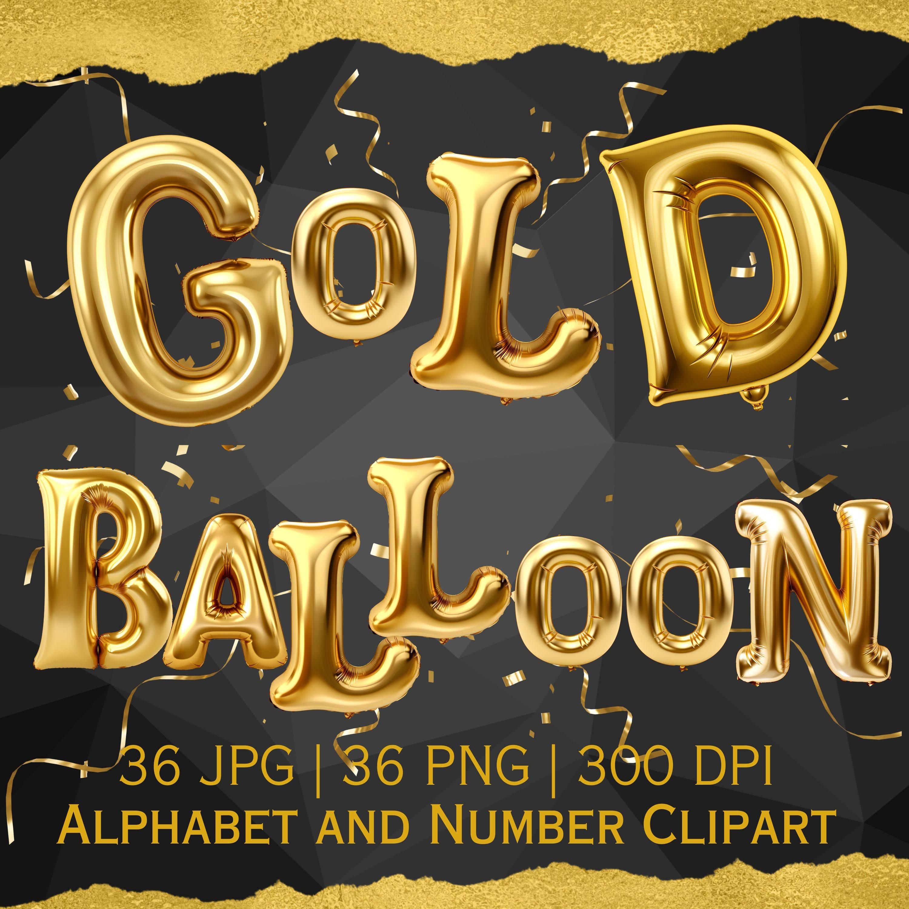 Gold Balloons Alphabet Clipart Bundle, A-Z Clipart PNG, Numbers Gold ...