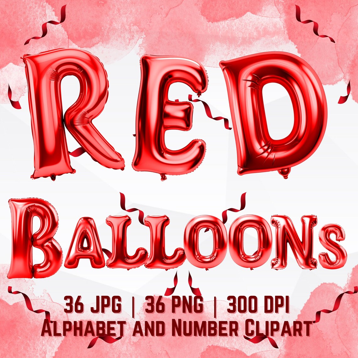 Red Foil Balloon Alphabet and Number Clipart Bundle for Party, School ...