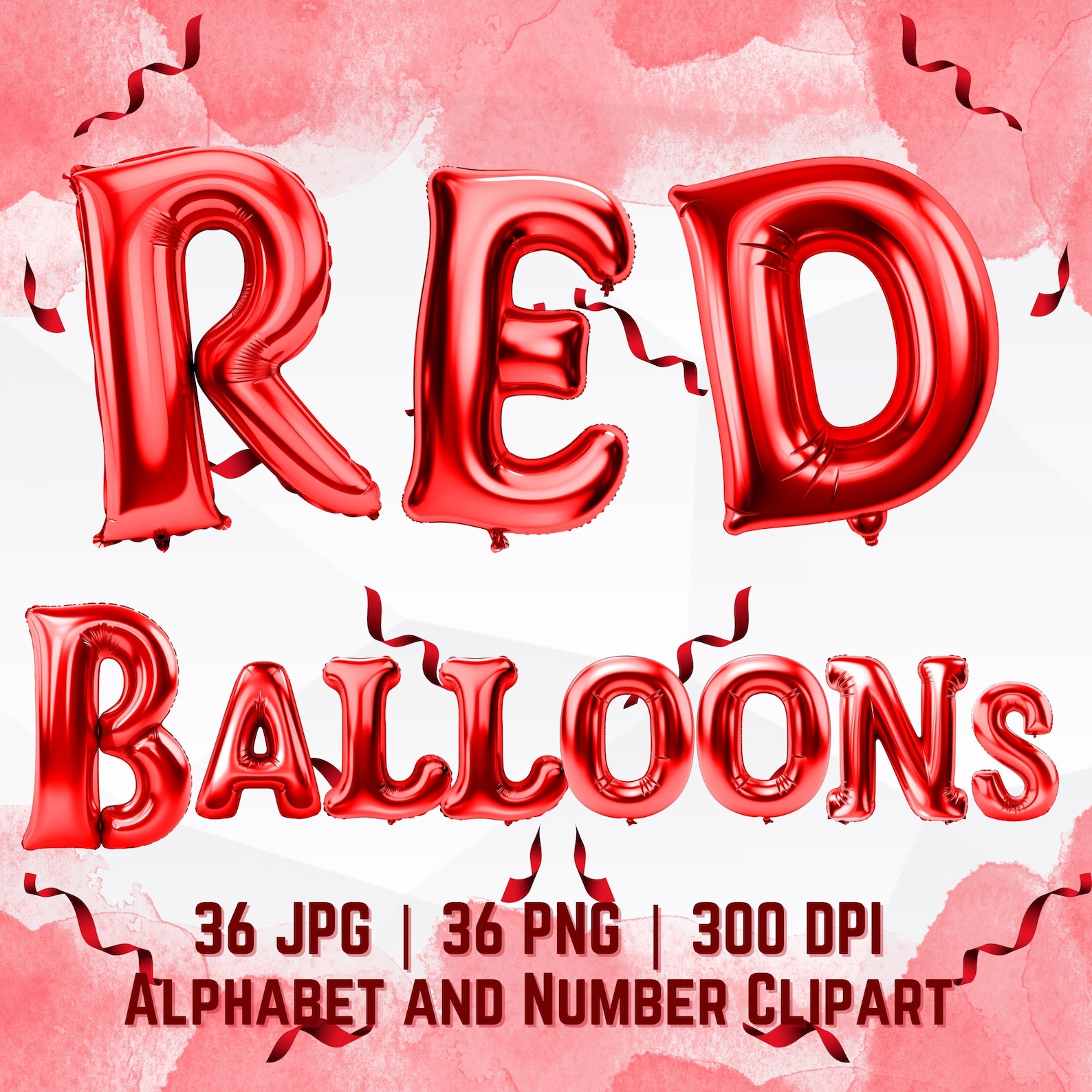 Red Foil Balloon Alphabet and Number Clipart Bundle for Party, School ...