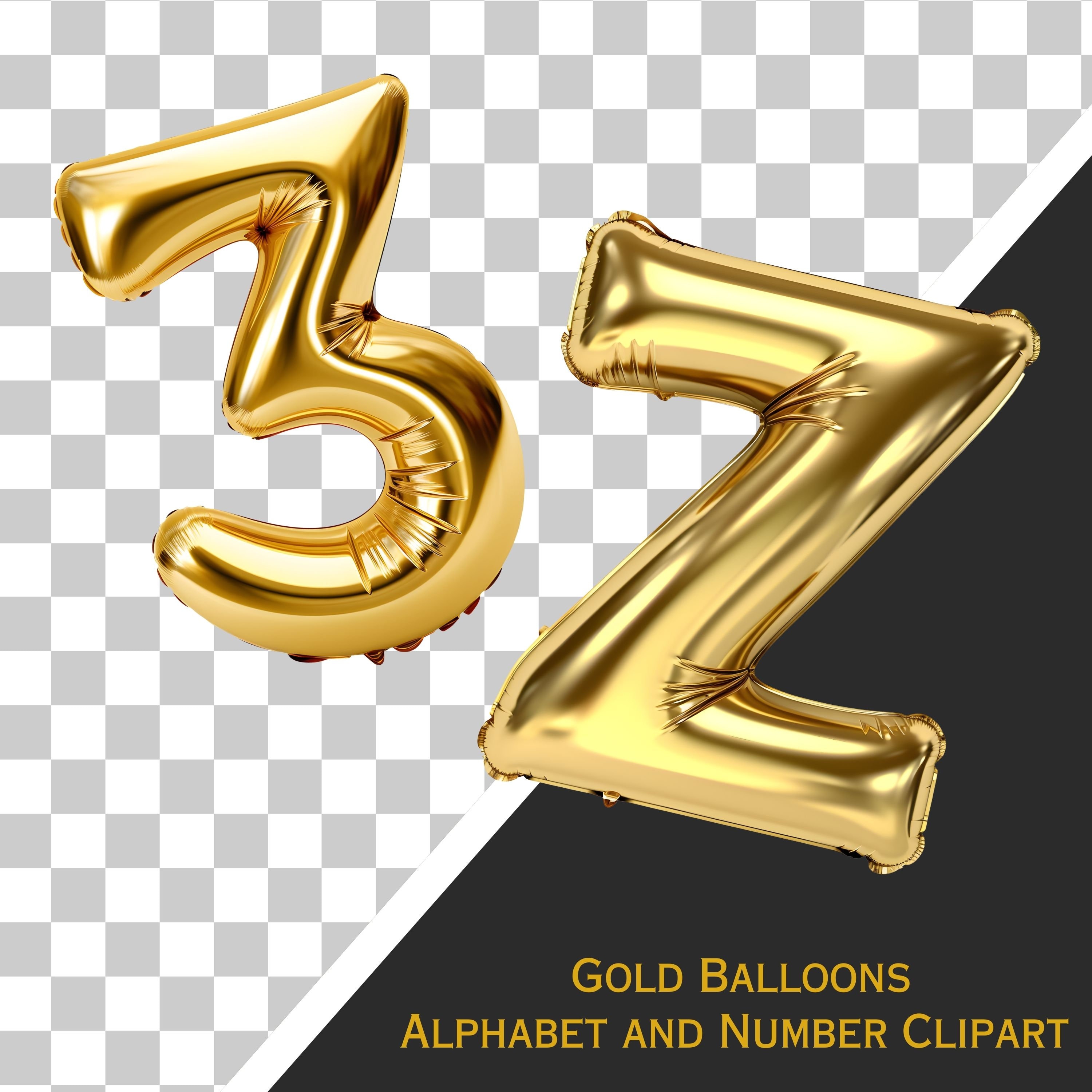 Gold Balloons Alphabet Clipart Bundle, A-Z Clipart PNG, Numbers Gold ...