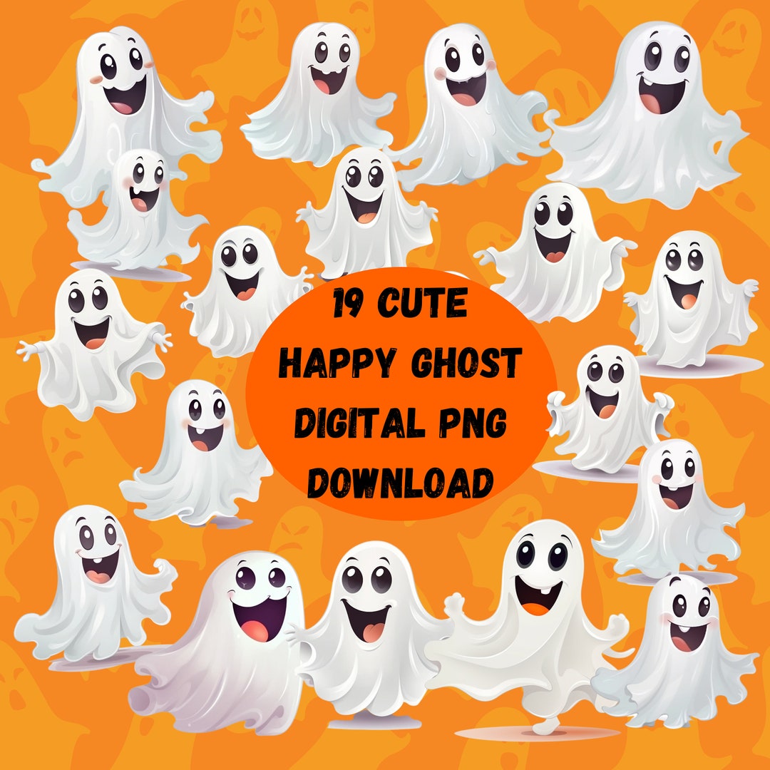 Happy Ghost Halloween Harvest Fall Spooky Clip Art PNG Instant Digital ...