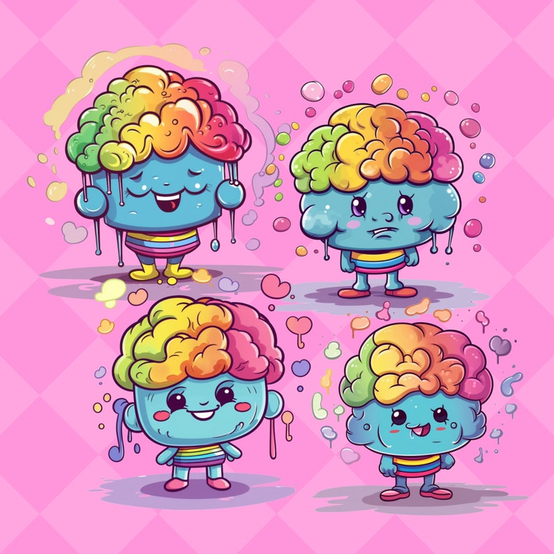 Rainbow Brain Cute Cartoon Comic Graphic Digital PNG Download - Etsy