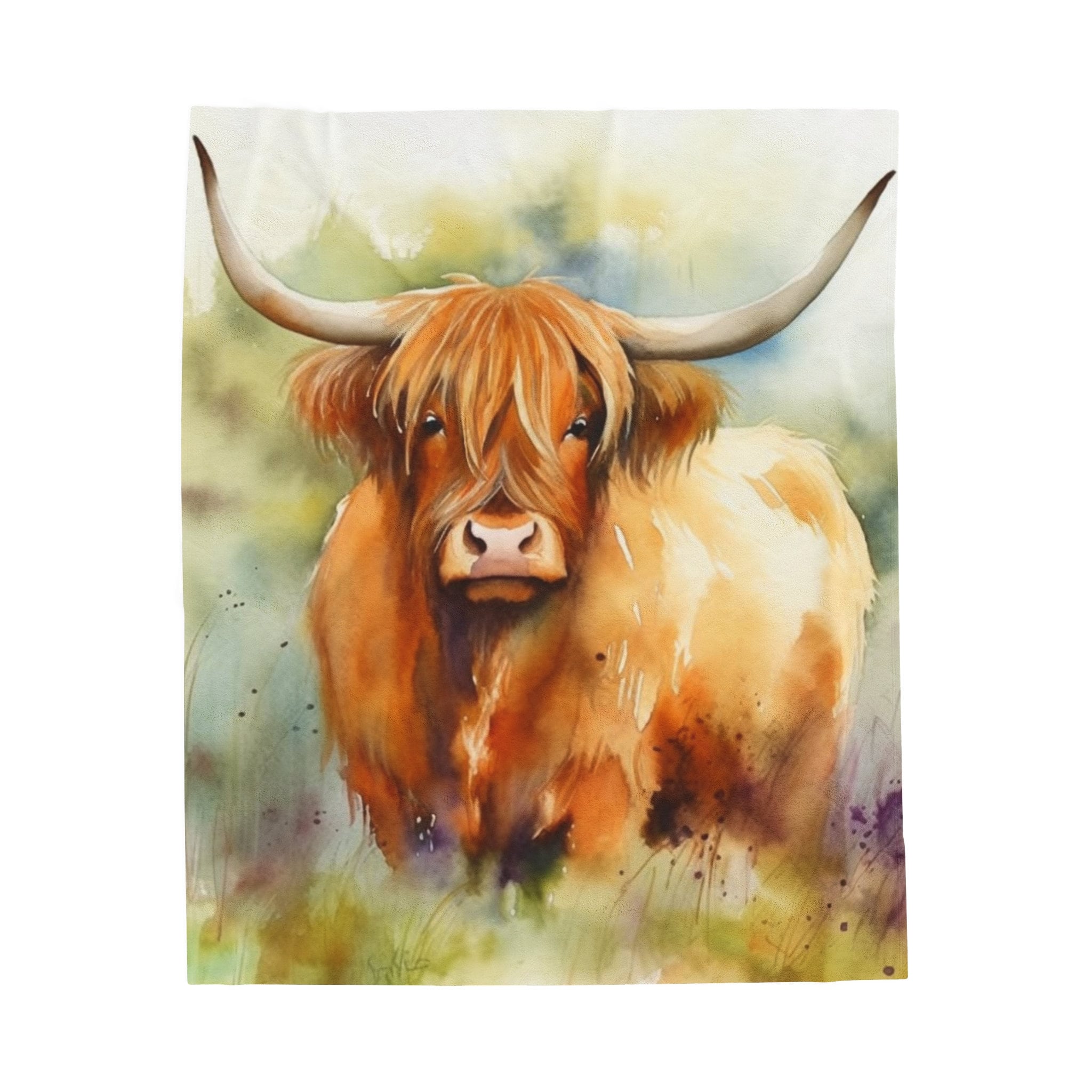 Watercolor Highland Cow Hairy Coo Scotland Art Graphic Velveteen Plush ...