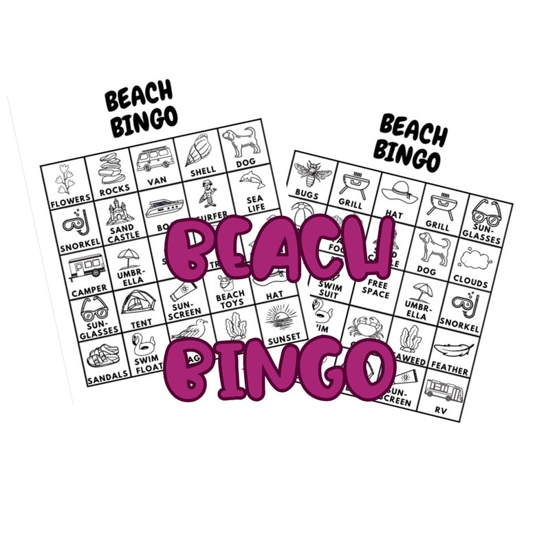 Beach Bingo Children Kid's Activity Sheet Game Digital Print Instant ...