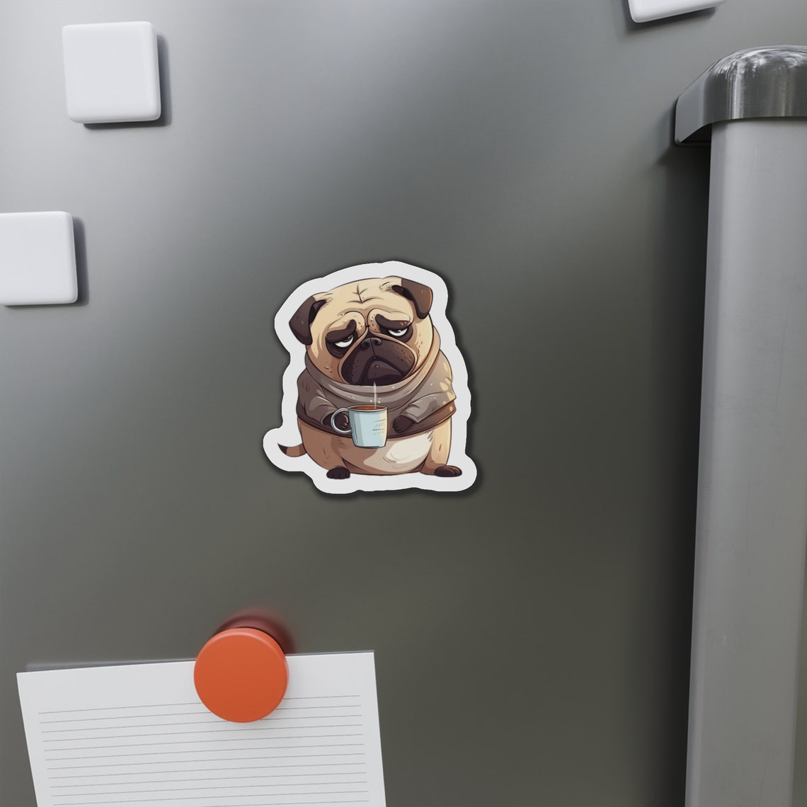Mondays Tired Pug With Coffee Die-cut Magnets - Etsy