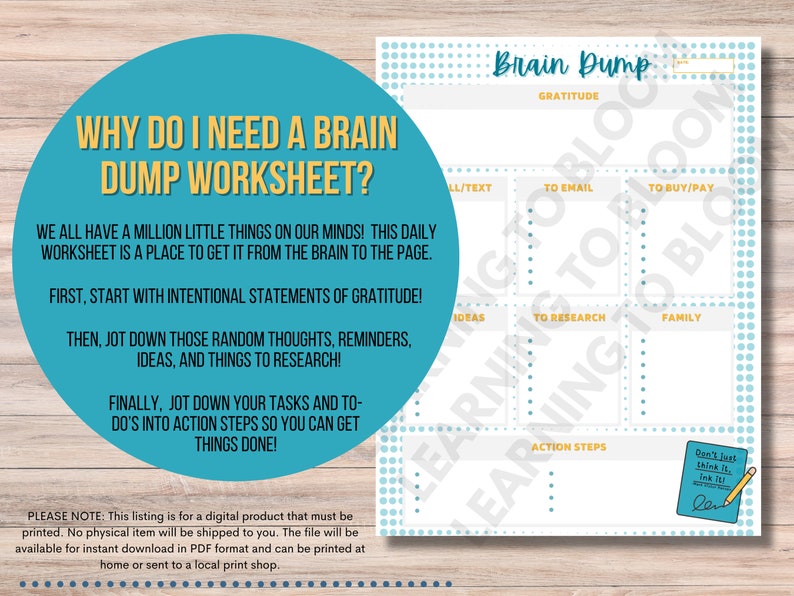 Brain Dump Worksheet - Etsy