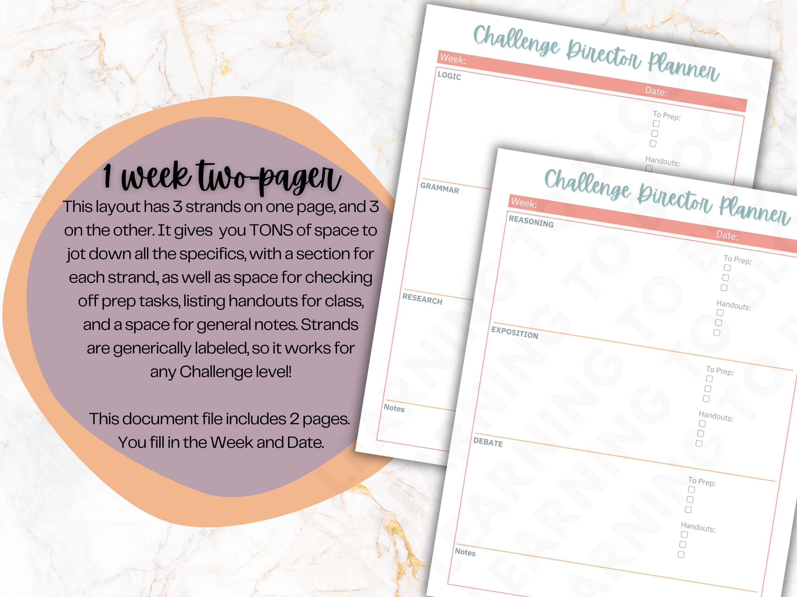CC Challenge Director Planning Pages, Classical Conversations Planner ...