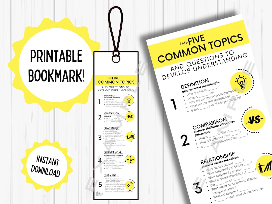 The Five Common Topics Bookmark - Printable - Etsy