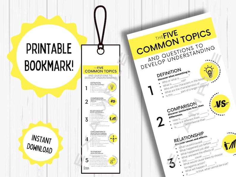 The Five Common Topics Bookmark - Printable - Etsy