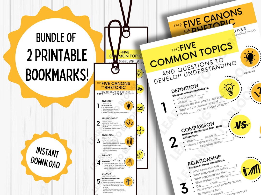 CC Challenge Bookmark Bundle, Five Common Topics, Five Canons of ...