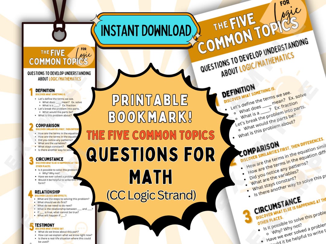 Five Common Topics Logic Bookmark, Math Discussion Bookmark, Math ...