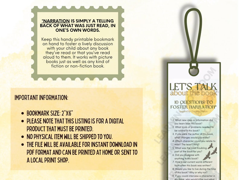 Let's Talk About the Book - 10 Questions to Foster Narration Bookmark ...