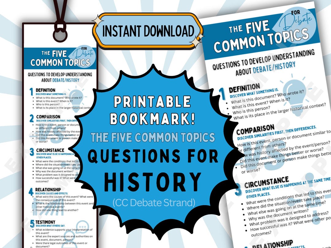 Five Common Topics Debate, History Discussion Bookmark, History ...