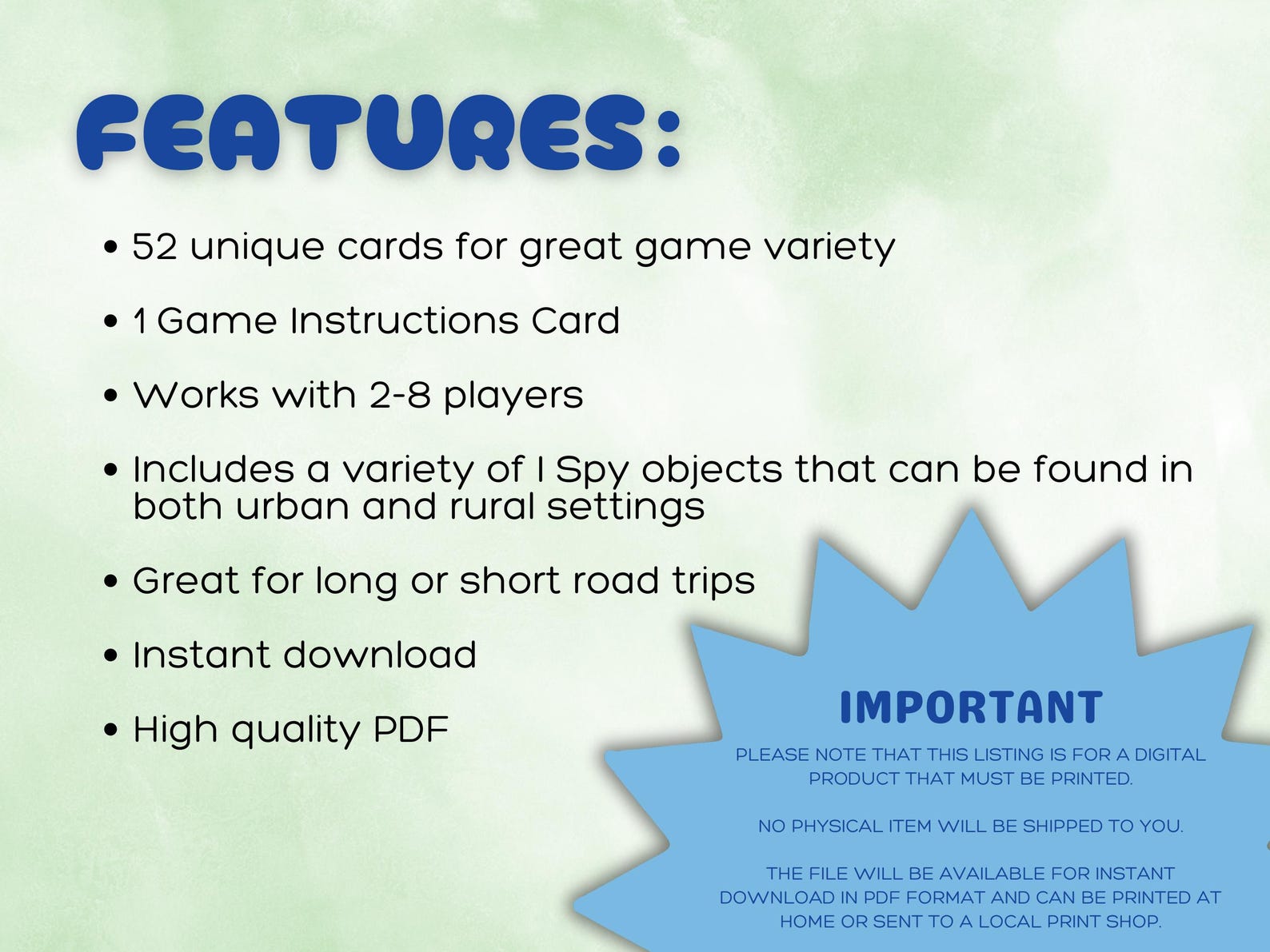 Printable Road Trip I Spy Card Game, Family Road Trip Game, Summer ...