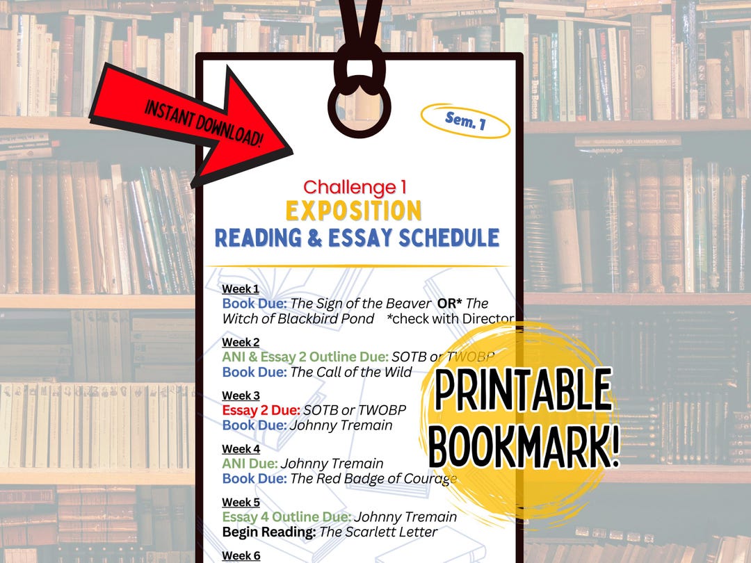CC Challenge 1 Reading Bookmark, Essay Schedule, Exposition, Class Gift ...