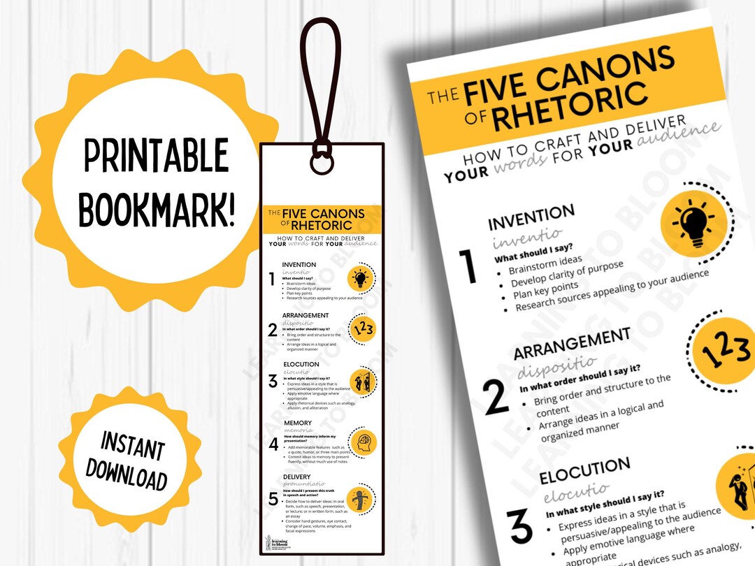 The Five Canons of Rhetoric Bookmark - Printable - Etsy