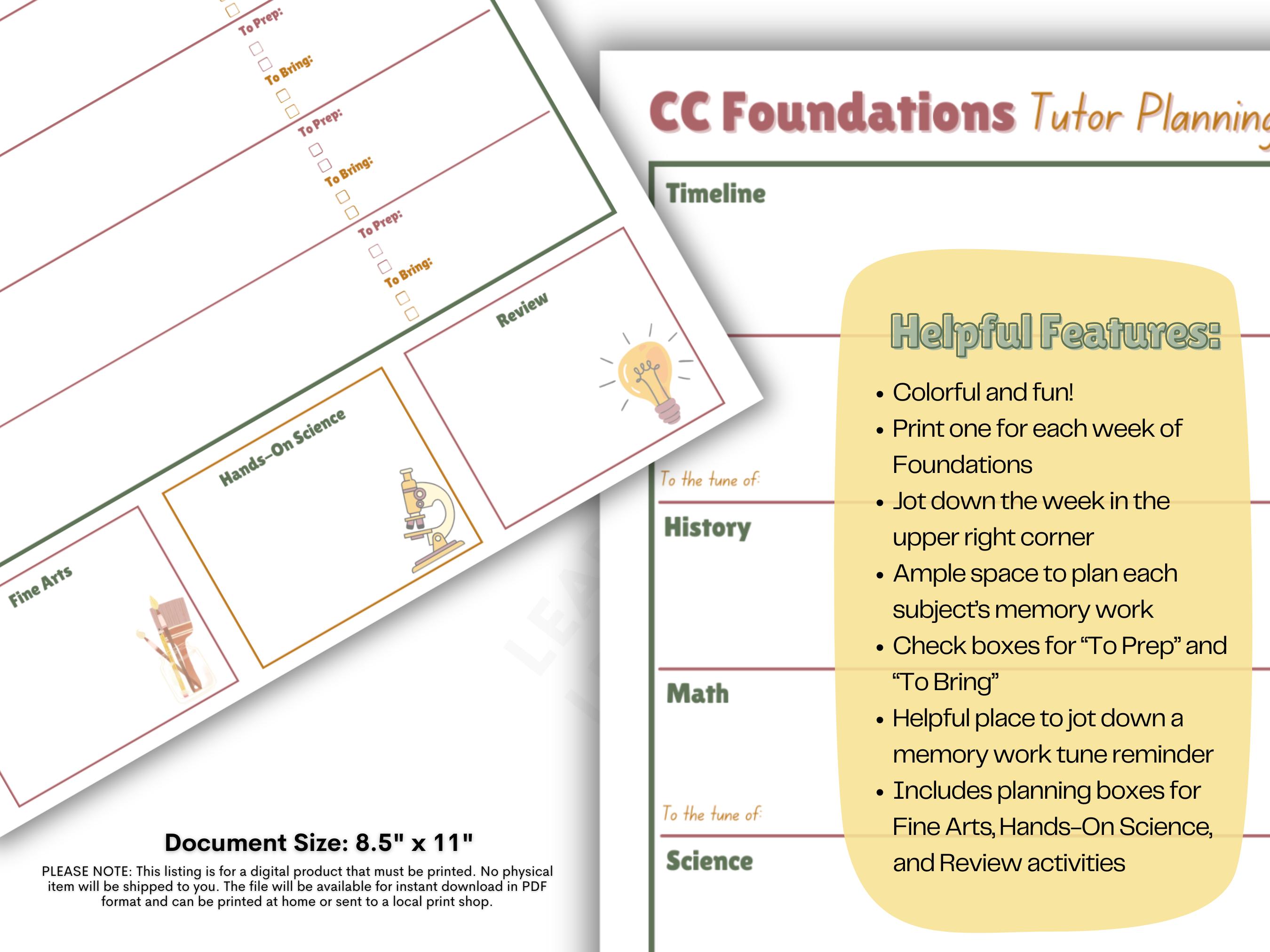 CC Foundations Tutor Planning Sheet - Classical Conversations Tutor New ...