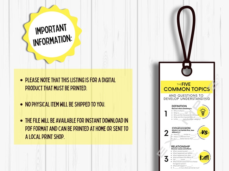 The Five Common Topics Bookmark - Printable - Etsy