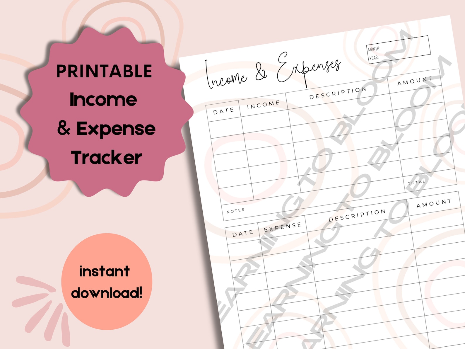 Printable Income and Expense Tracker, Spending Log, Budgeting Tool - Etsy