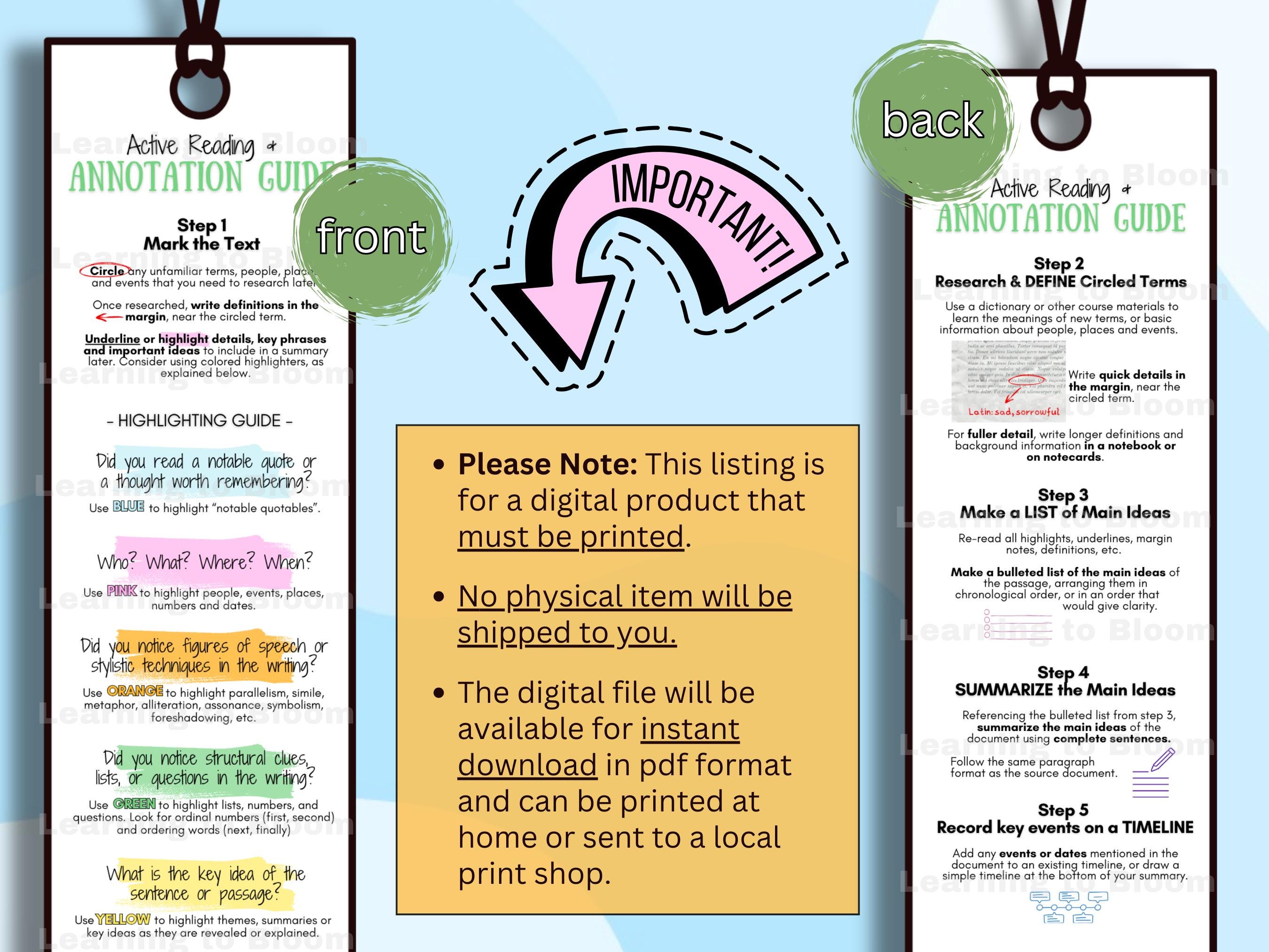 Active Reading, Annotation Guide, Highlighting Guide Bookmark, CC ...