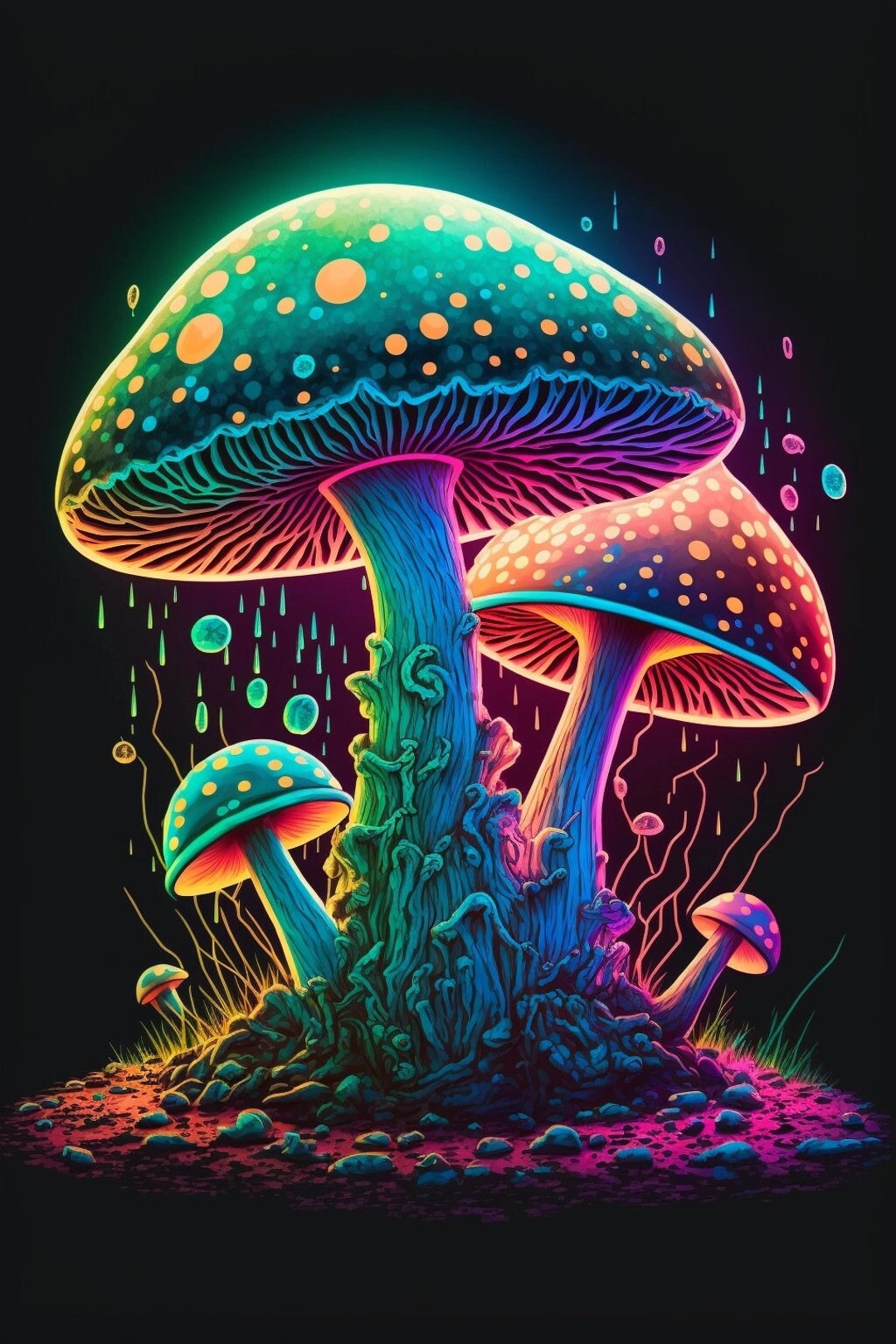 Psychedelic Mushrooms, Digital Download, Digital Print, Bright Neon ... Psychedelic Mushrooms, Digital Download, Digital Print, Bright Neon ...