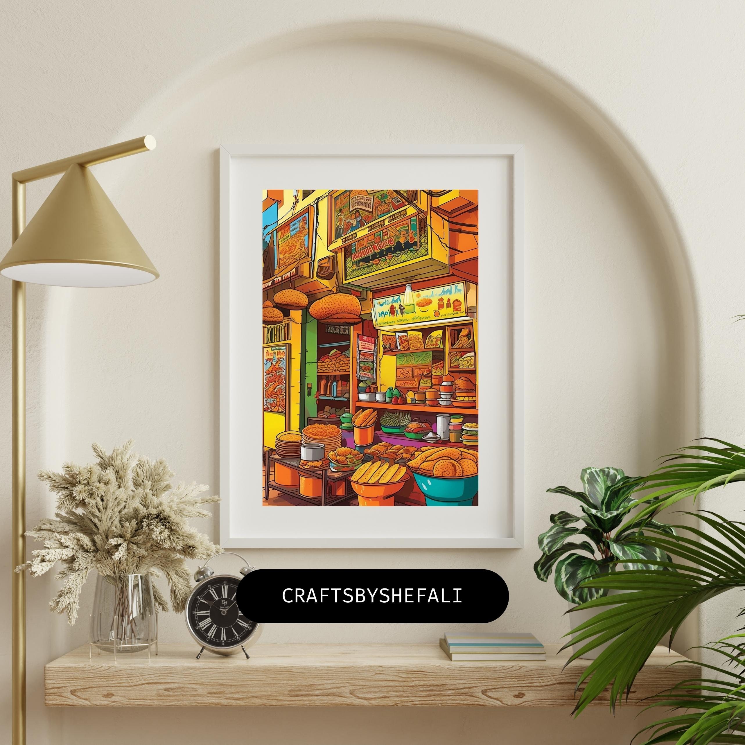 Indian Desi Wall Art Print Poster - Indian Food Stall, Indian Pop Art ...