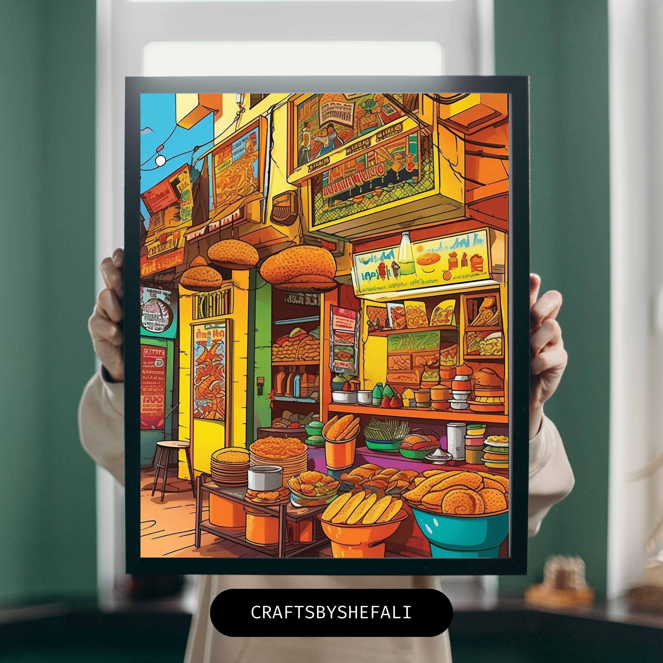 Indian Desi Wall Art Print Poster - Indian Food Stall, Indian Pop Art ...