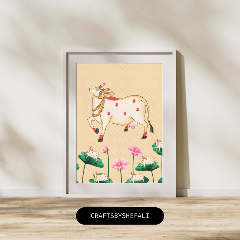 Pichwai Cow & Lotus Print, Indian Folk Art (digital Download) - Etsy