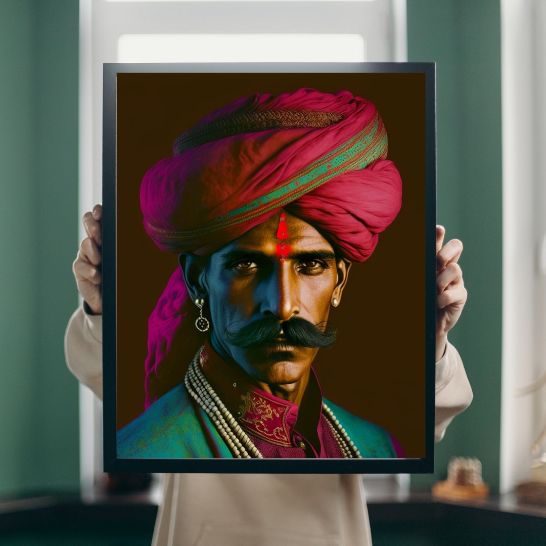 Indian Rajput Man Portrait Art Print, Desi Illustration (digital ...