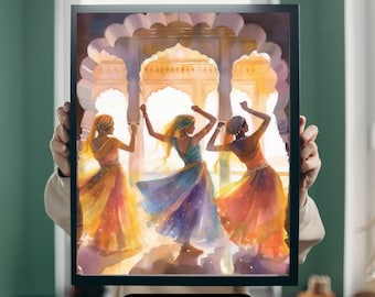 Indian Folk Art, Indian Dancing Lady Art, Indian Painting, Indian Wall ...