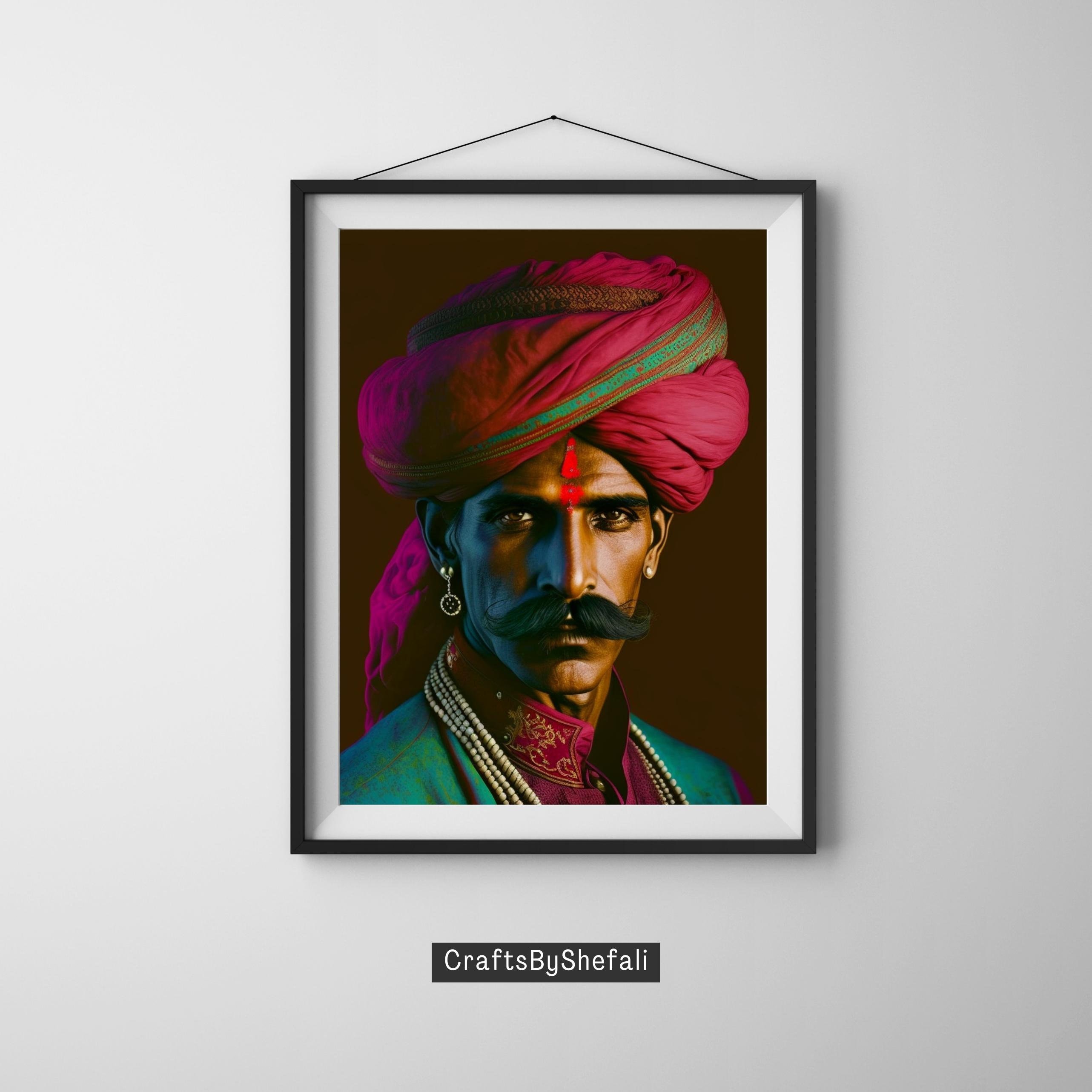 Indian Rajput Man Portrait Art Print, Desi Illustration (digital ...