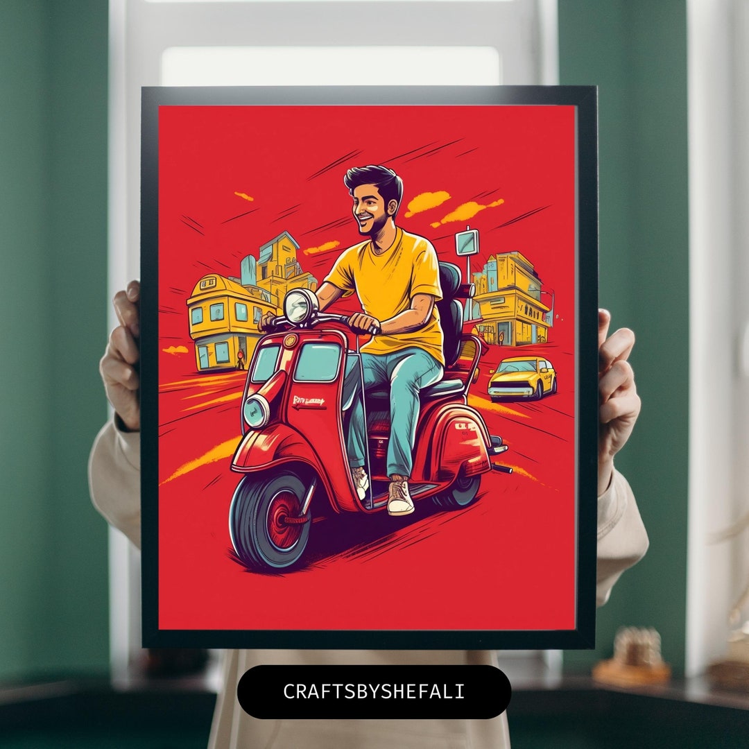 Indian Desi Wall Art Print Poster - Scooter, Indian Pop Art, Desi ...