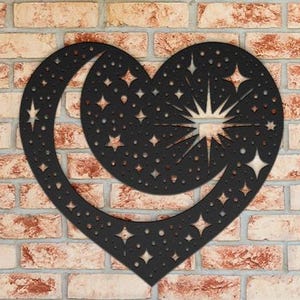 Heart Moon & Stars Heart Metal Valentine Wall Art – Celestial Outdoor ...