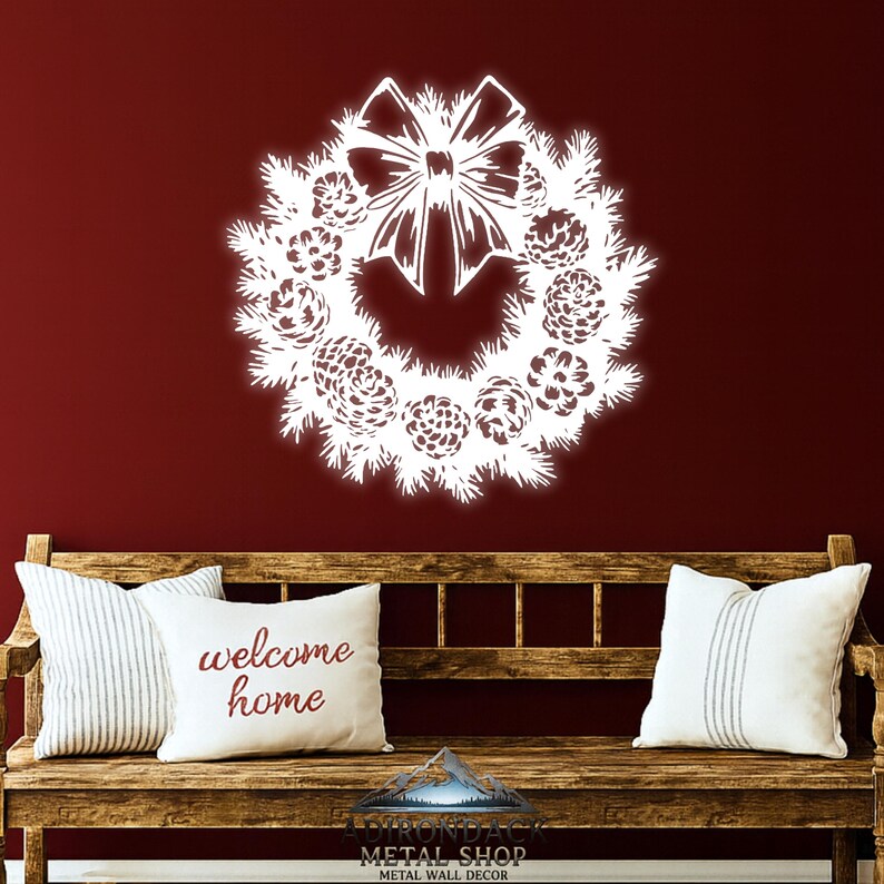 Christmas Metal Wreath: Rustic Holiday Porch Decor With Bow & Pinecones ...