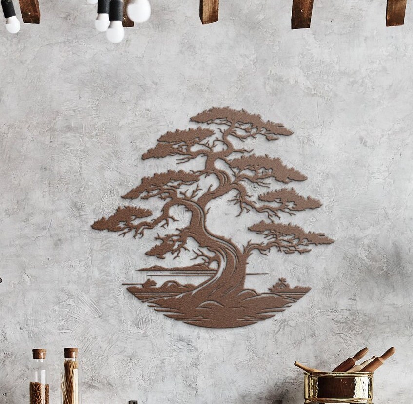 Metal Bonsai Wall Art, Nature Lover Gift, Fireplace Decor, Branc Decor ...