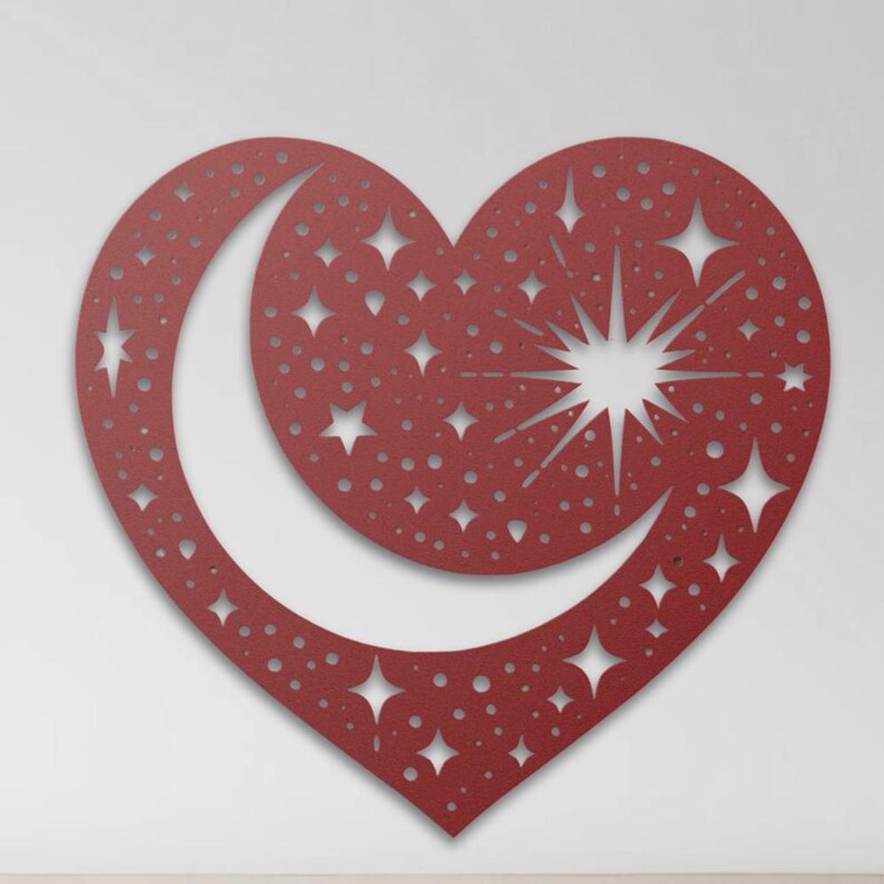 Heart Moon & Stars Heart Metal Valentine Wall Art – Celestial Outdoor ...